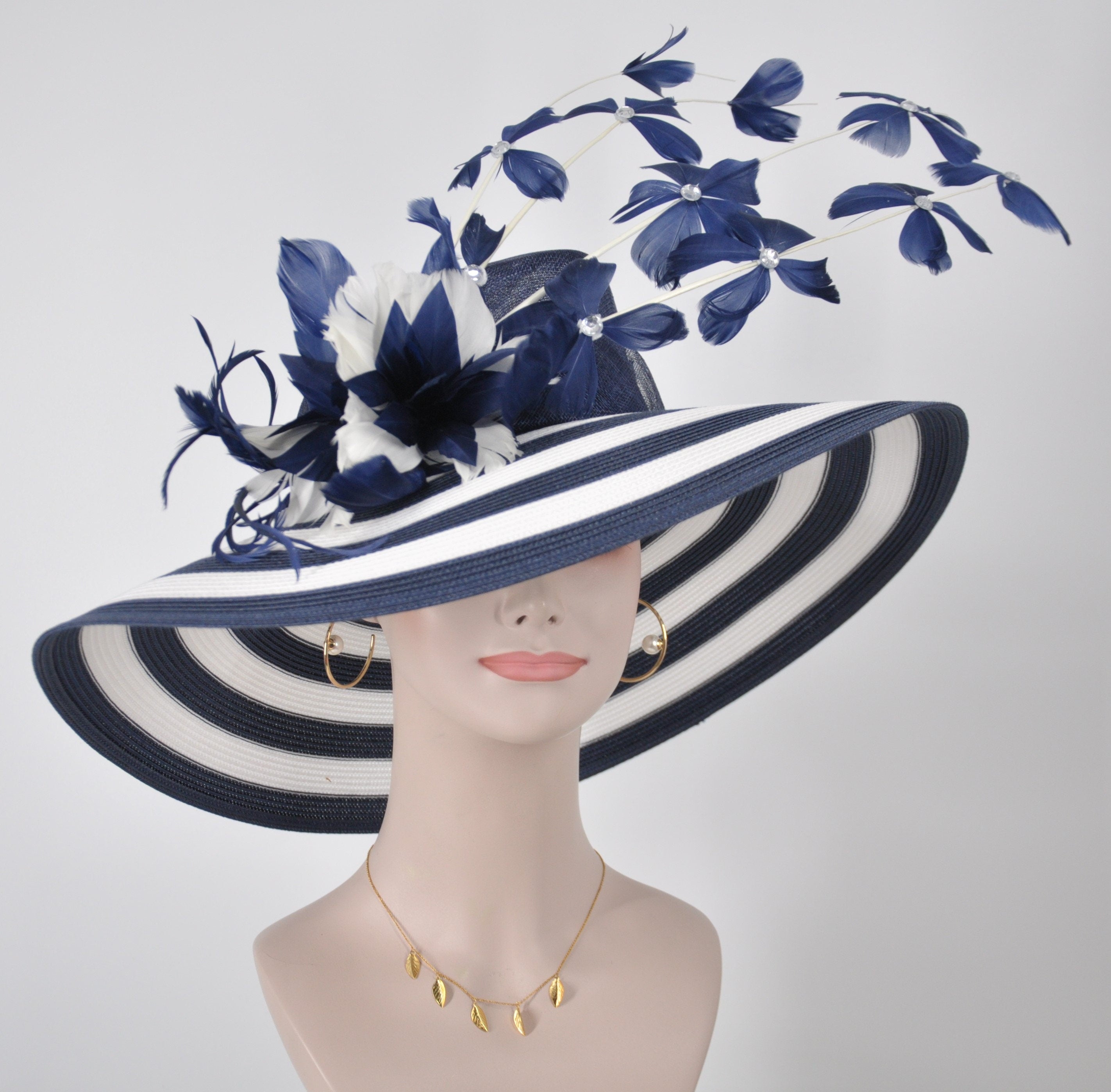 Navy Blue Derby Hat: Wide Brim Sinamay Straw Hat – Miss Race Derby Hats
