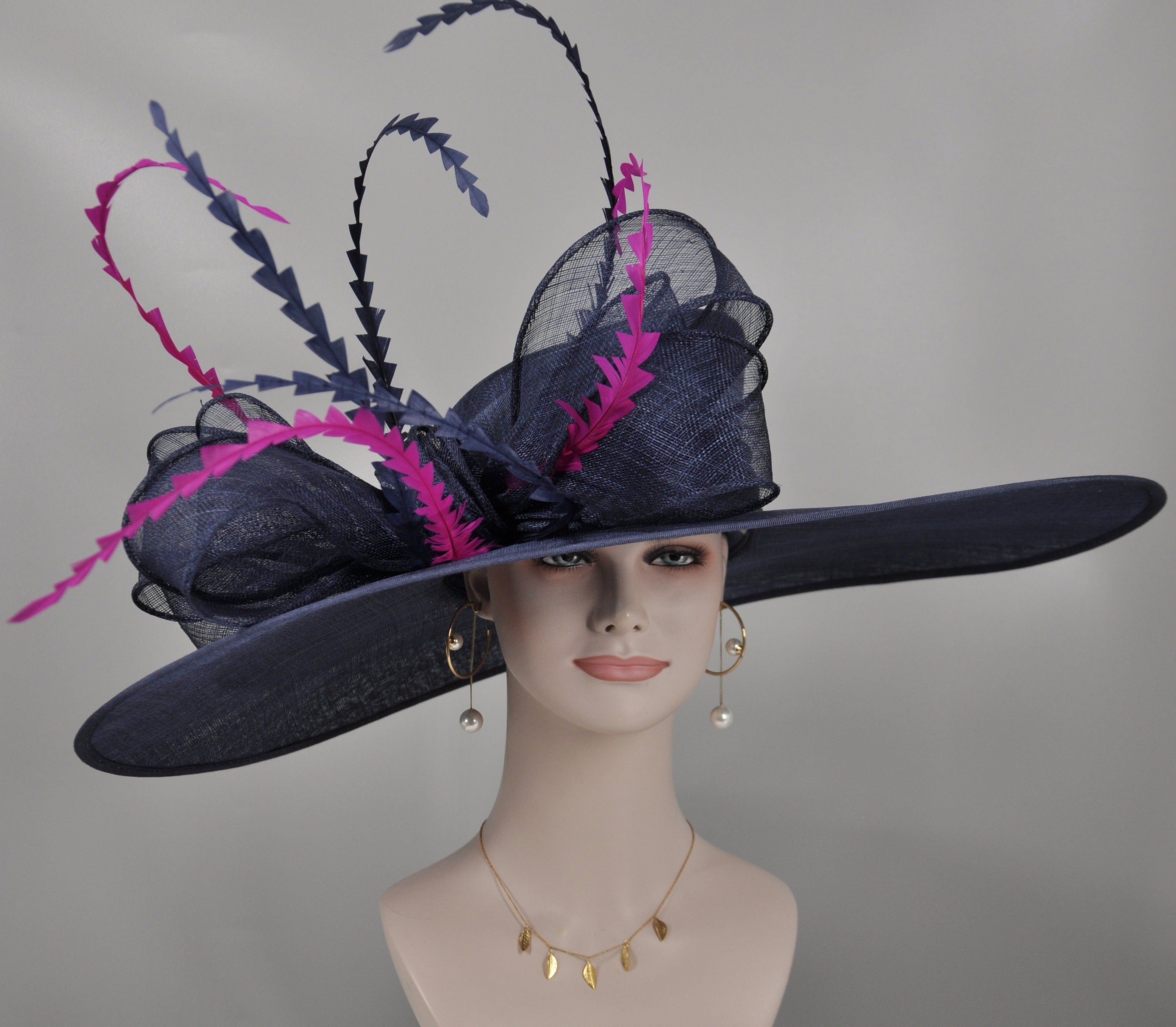 Navy Blue Kentucky Derby Hat: Feathered Ascot Wedding Party Hat – Miss ...
