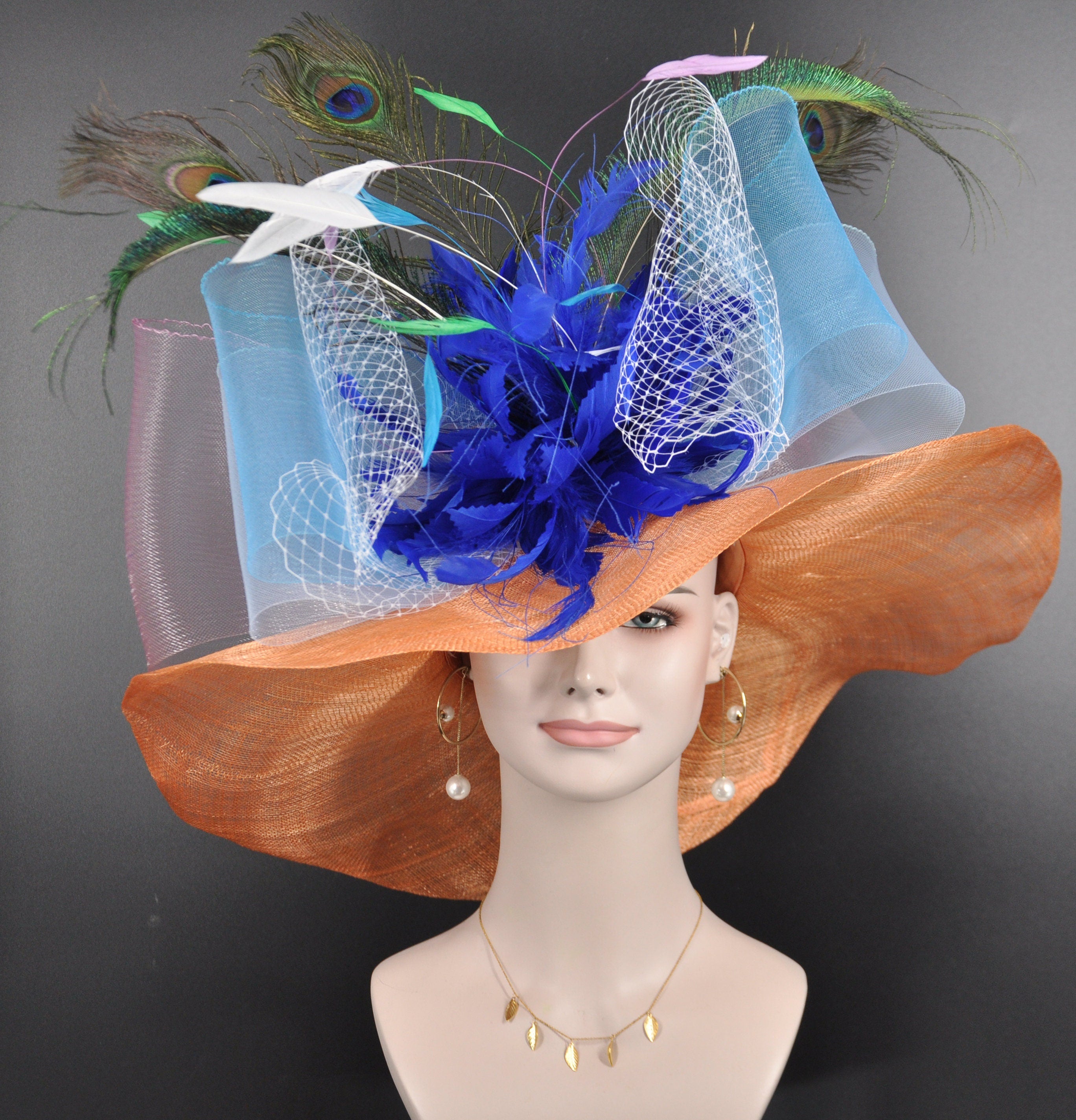 Orange Kentucky Derby Hat: Royal Blue Feather Church Hat – Miss Race ...