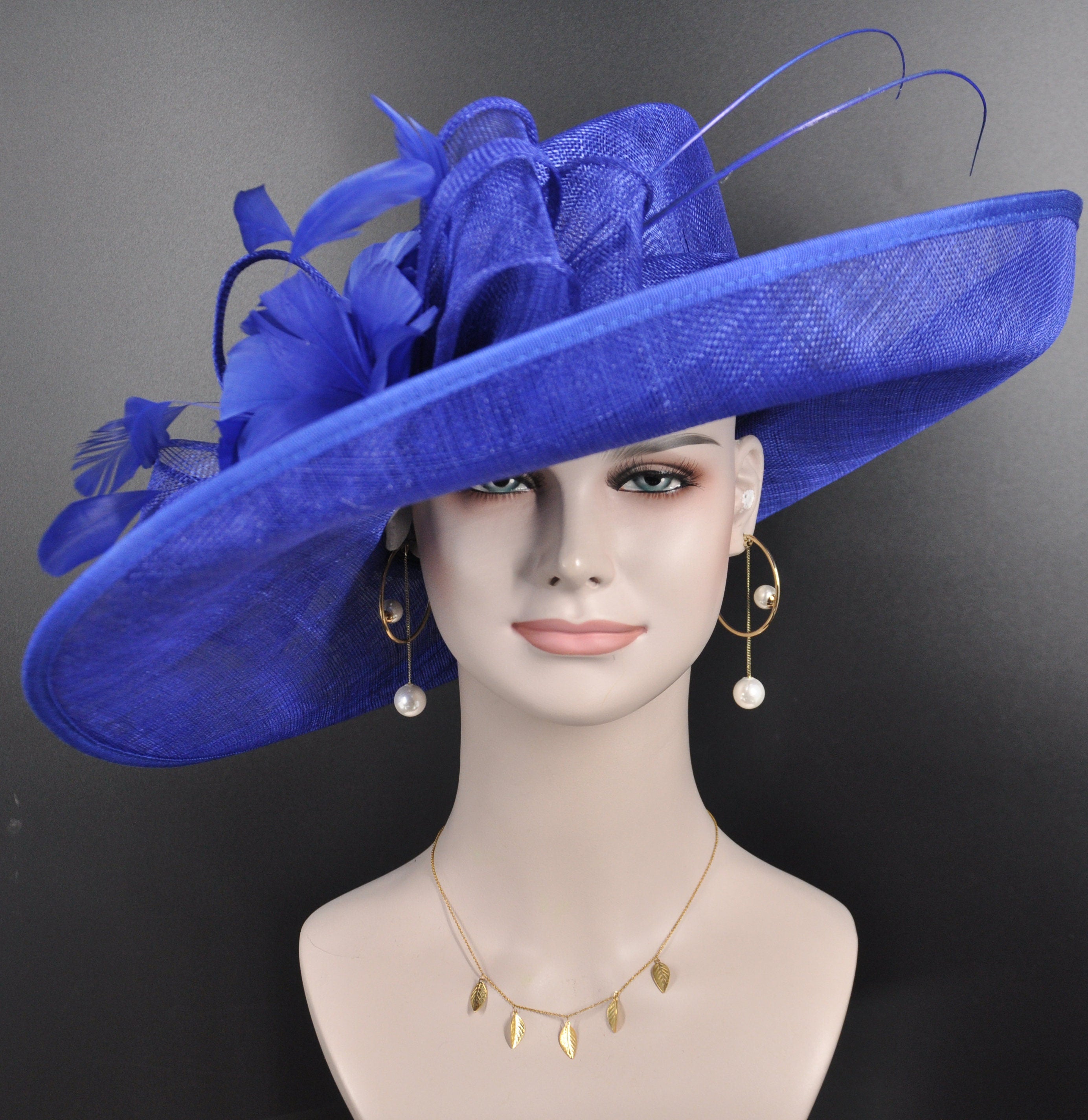 Royal Blue Sinamay Derby Hat: Wide Brim Wedding Tea Party Hat – Miss ...