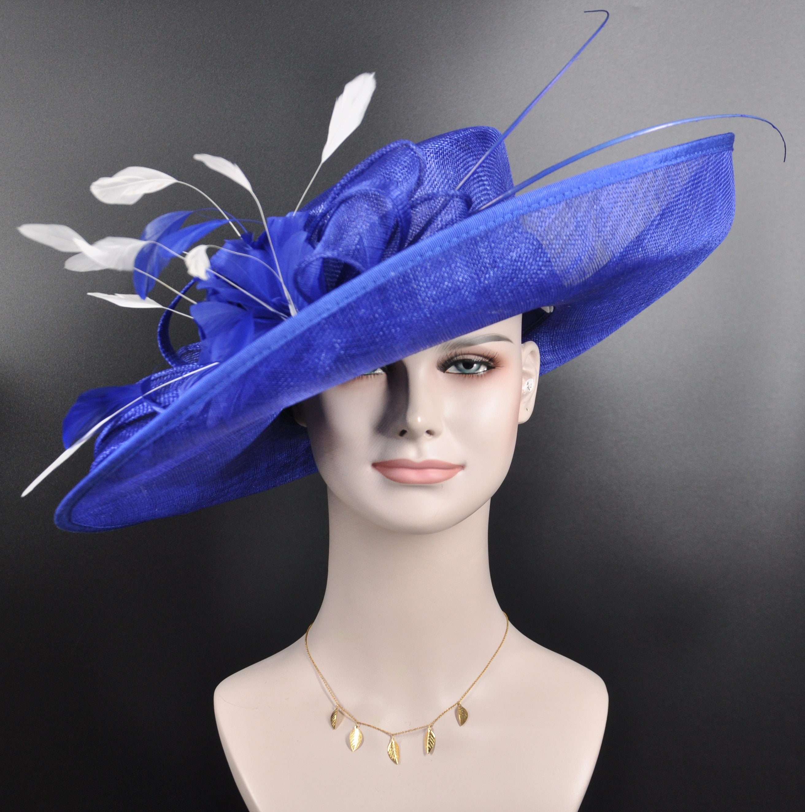 Royal Blue Sinamay Kentucky Derby Hat: Feather Fascinator – Miss Race ...